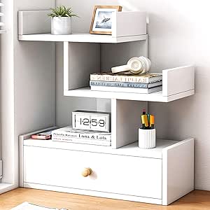 Wood Desktop Shelf - Freestanding Small Bookshelf Desk Organizers ...