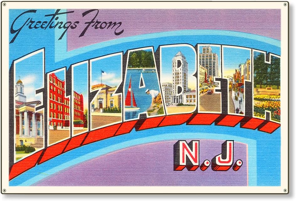 Amazon.com: Elizabeth New Jersey NJ Postcard Metal Sign Wall Decor ...