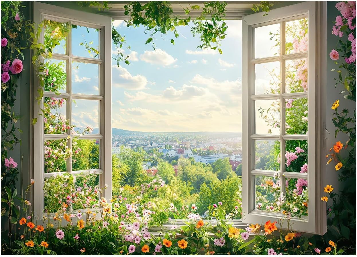 Amazon.com : AIIKES 7x5ft Spring Backdrop Spring Window Backdrop Spring ...