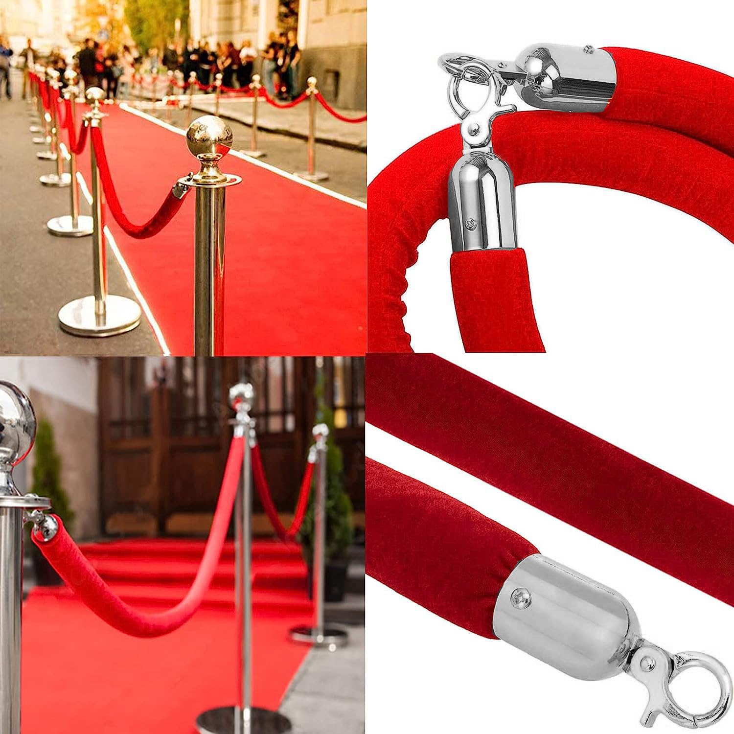 Snapklik.com : 2 Pcs Red Velvet Stanchion Rope, 6 Feet Crowd Control ...