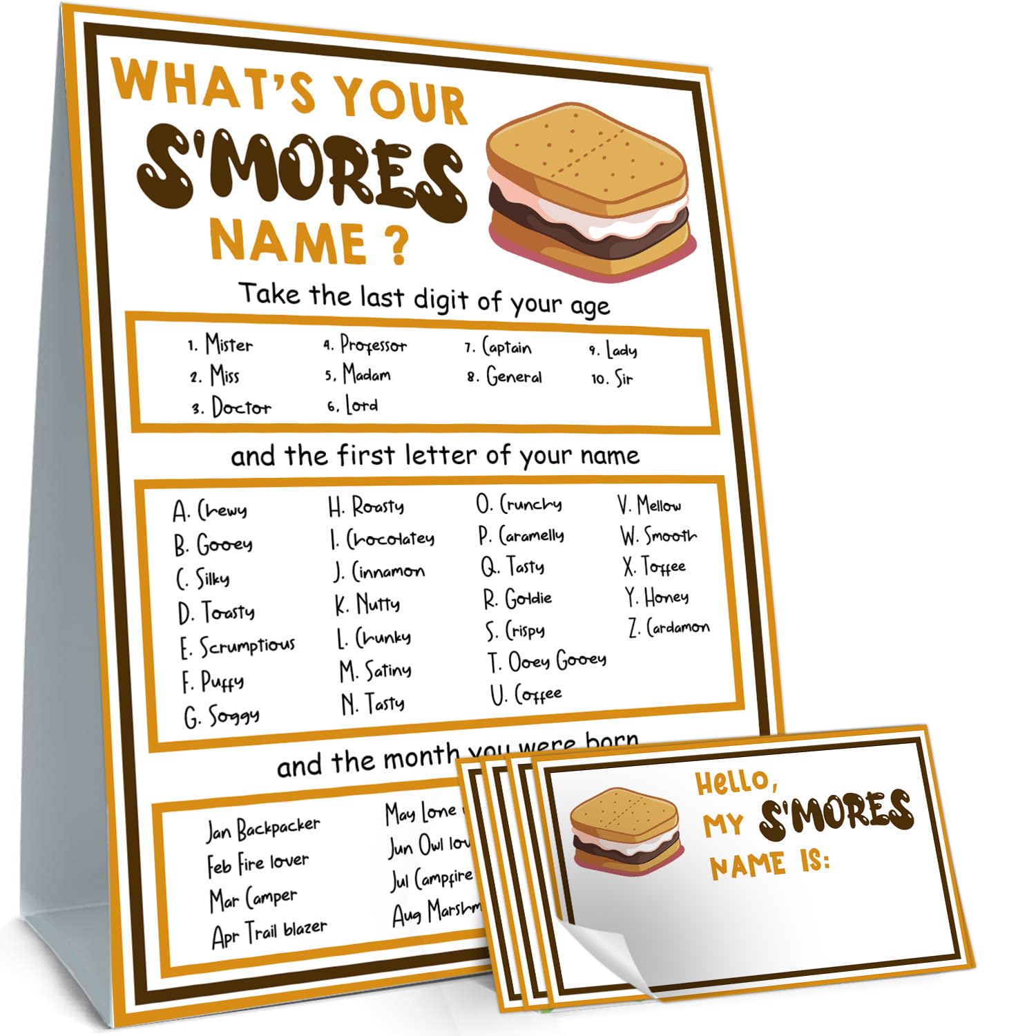 Amazon.com: Cidobi What is Your S'mores Name Game Set, 1 S'mores Name ...