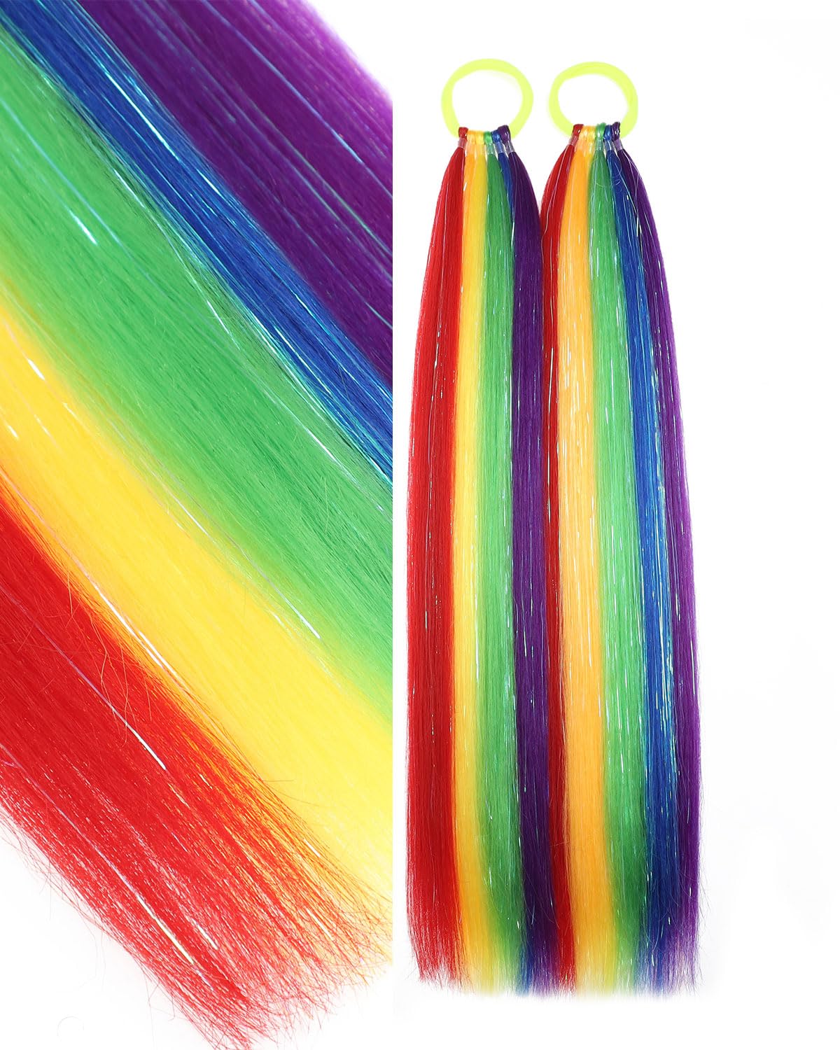 Amazon.com : Colored Hair Extensions Rainbow Ponytail Extension 2 Packs ...
