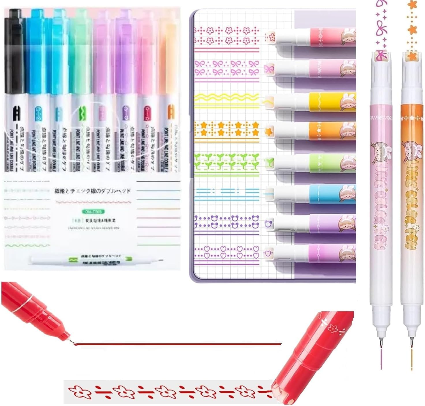 SUPER TOY 8Pcs Cute Colored Curve Pens, Dual Tip Pens with 8 Different ...