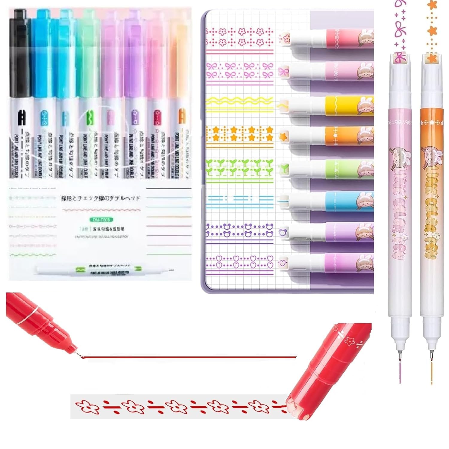 SUPER TOY 8Pcs Cute Colored Curve Pens, Dual Tip Pens with 8 Different ...