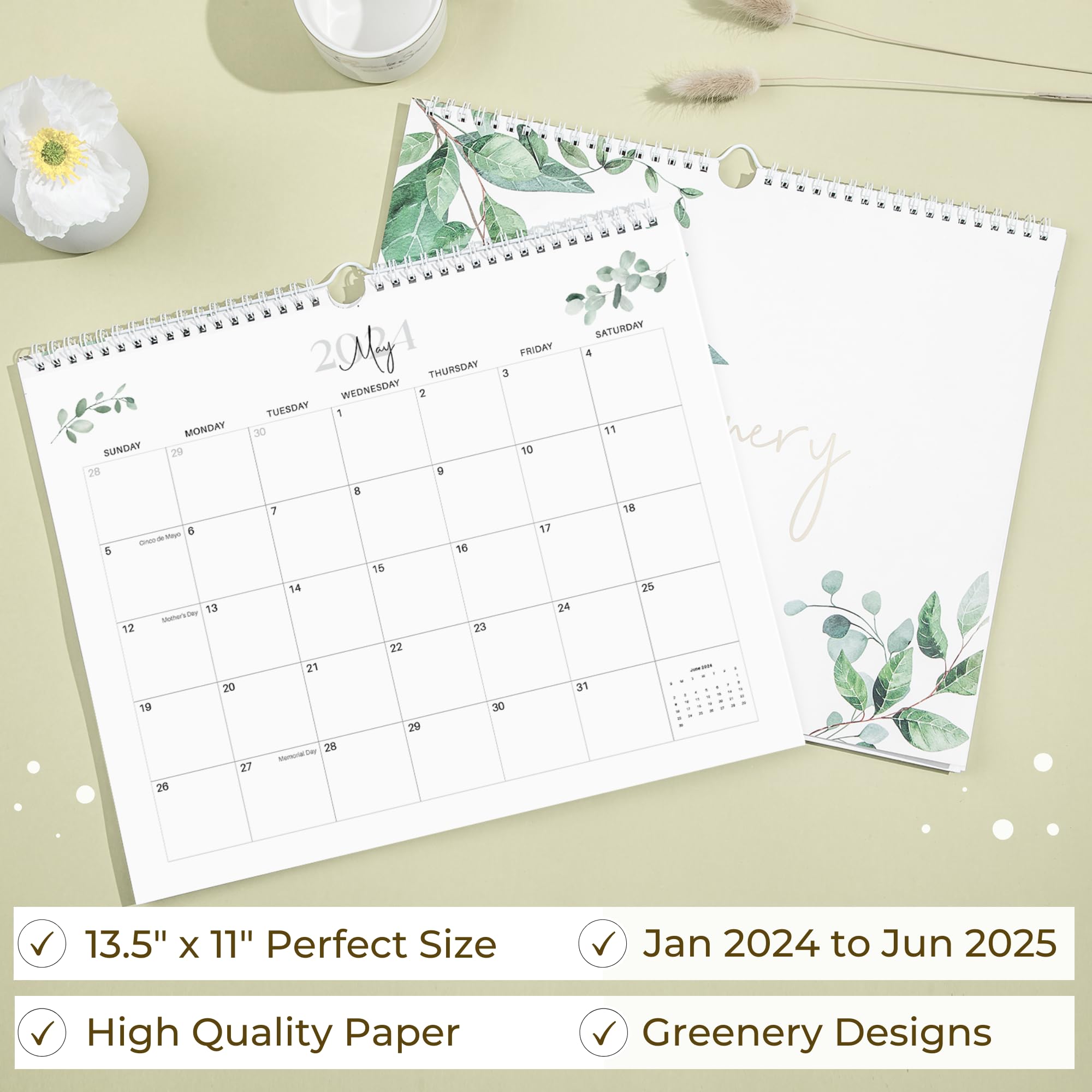 Snapklik.com : Wall Calendar 2024-2025 Greenery Hanging Calendar - Jan 2024 To June 2025 13.5 X ...