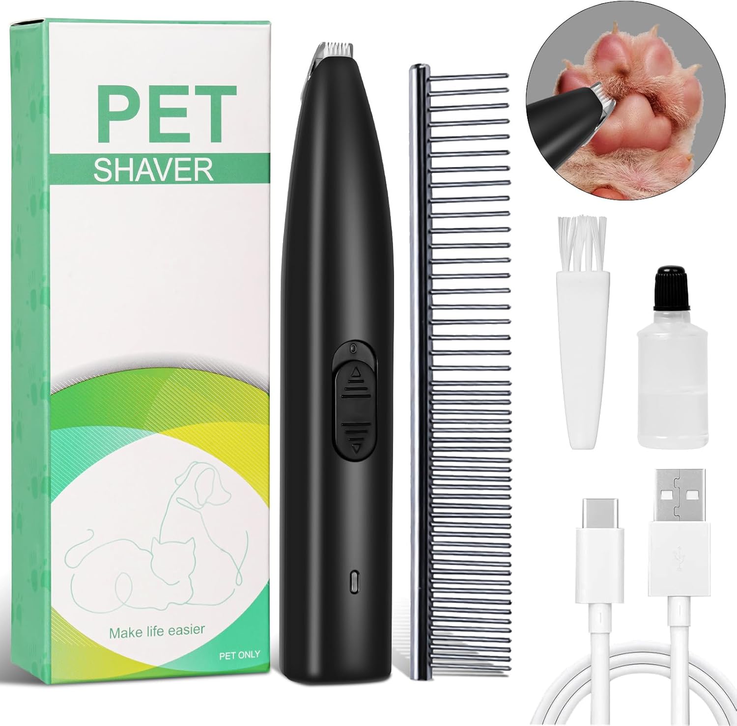 Dog Paw Trimmer,Dog Clippers, USB Rechargeable Pet Hair Trimmer ...