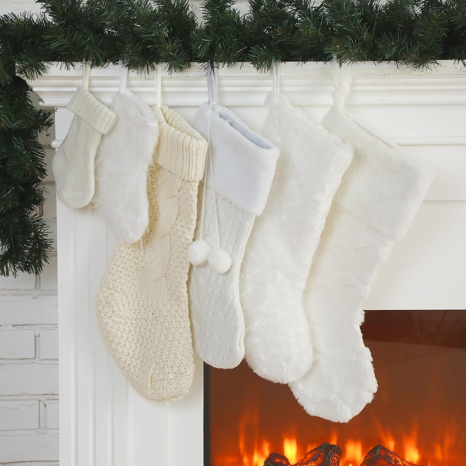 Amazon.com: Croknit 6 Set White Farmhouse Christmas Stockings Faux Fur ...