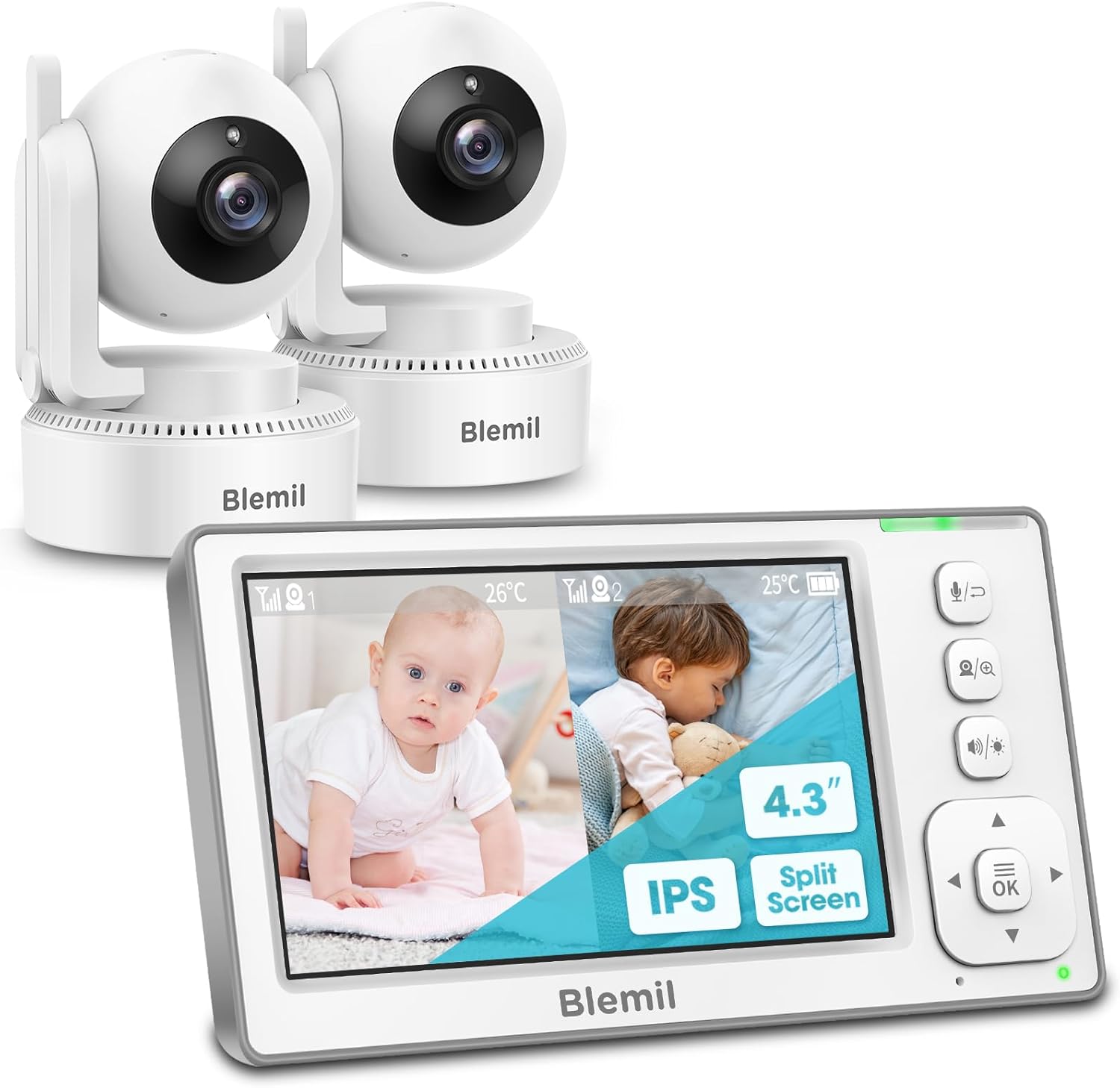 Amazon.com: Blemil Baby Monitors, 4.3'' IPS Split-Screen Monitor with ...