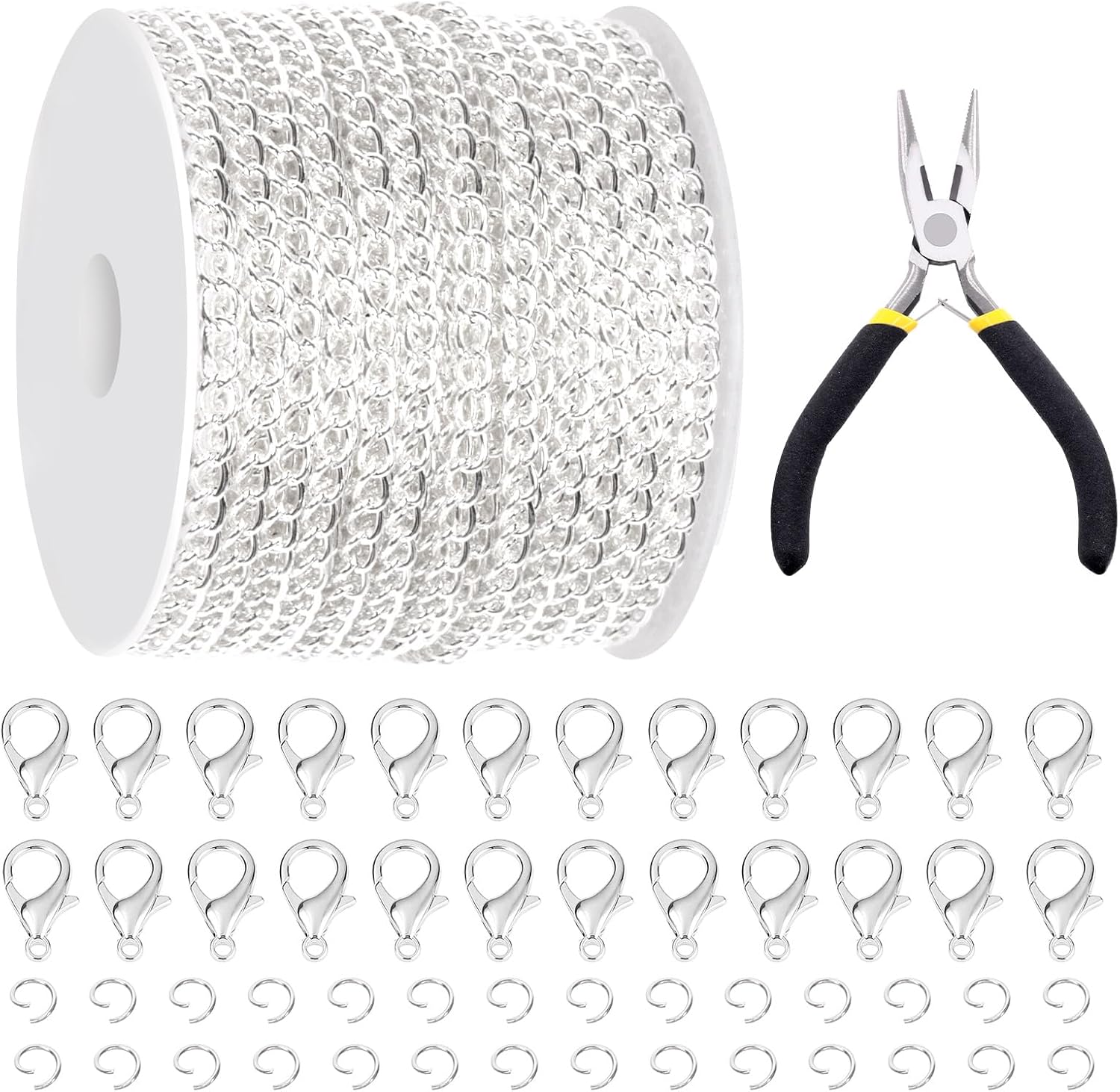 Amazon.com: Glarks 102Pcs 30 Feet Jewelry Chains Set Silver Cable Link ...