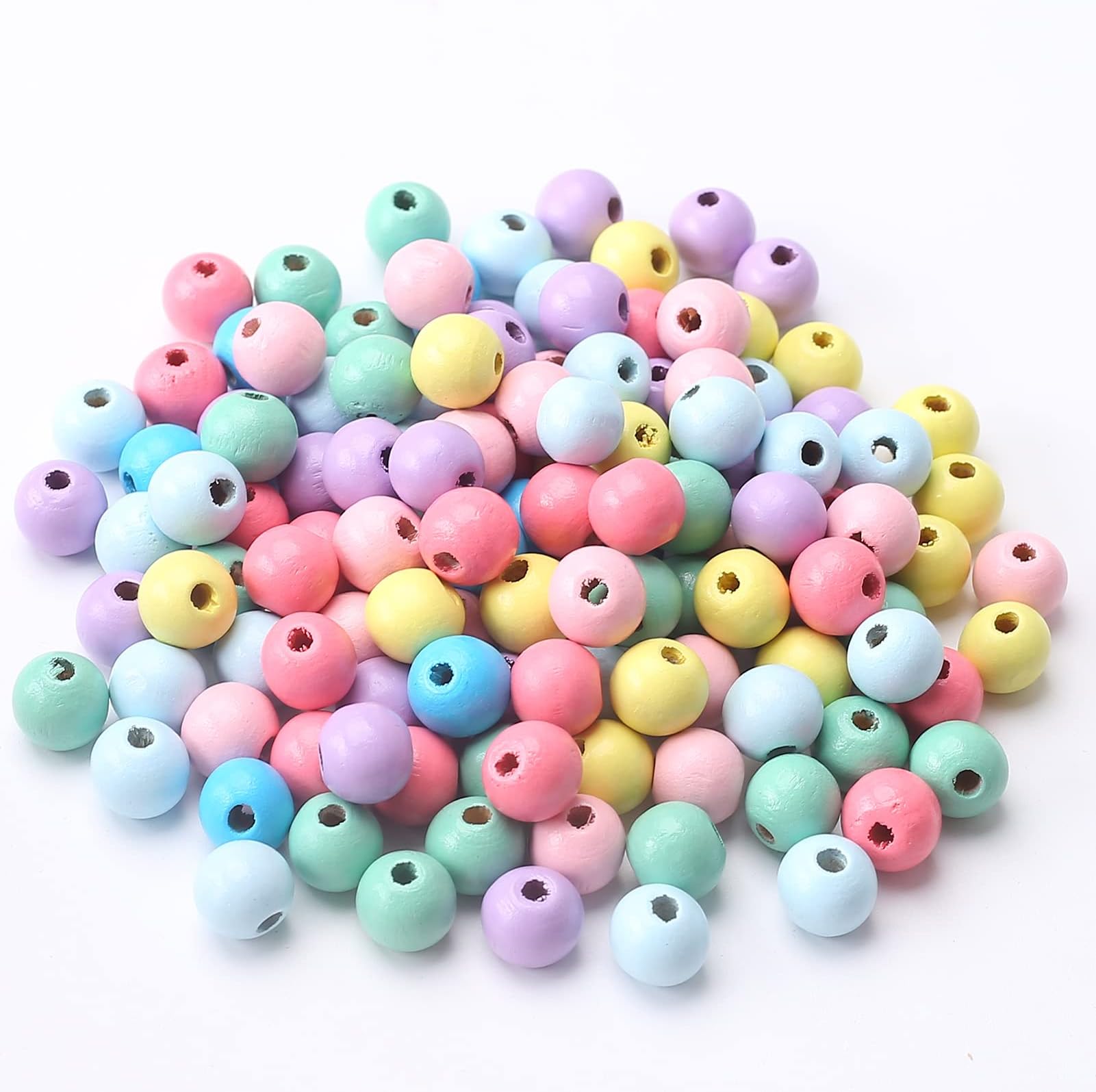 HERZWILD 500pcs Colourful Wooden Beads 10mm for Threading Wooden Craft ...