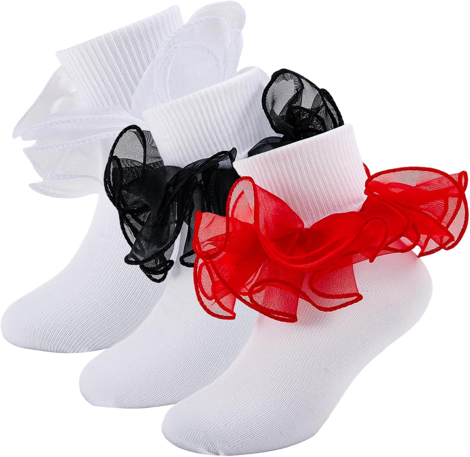 Amazon.com: Girls Ruffle Socks Toddler Double Lace Sock Turn Cuff ...