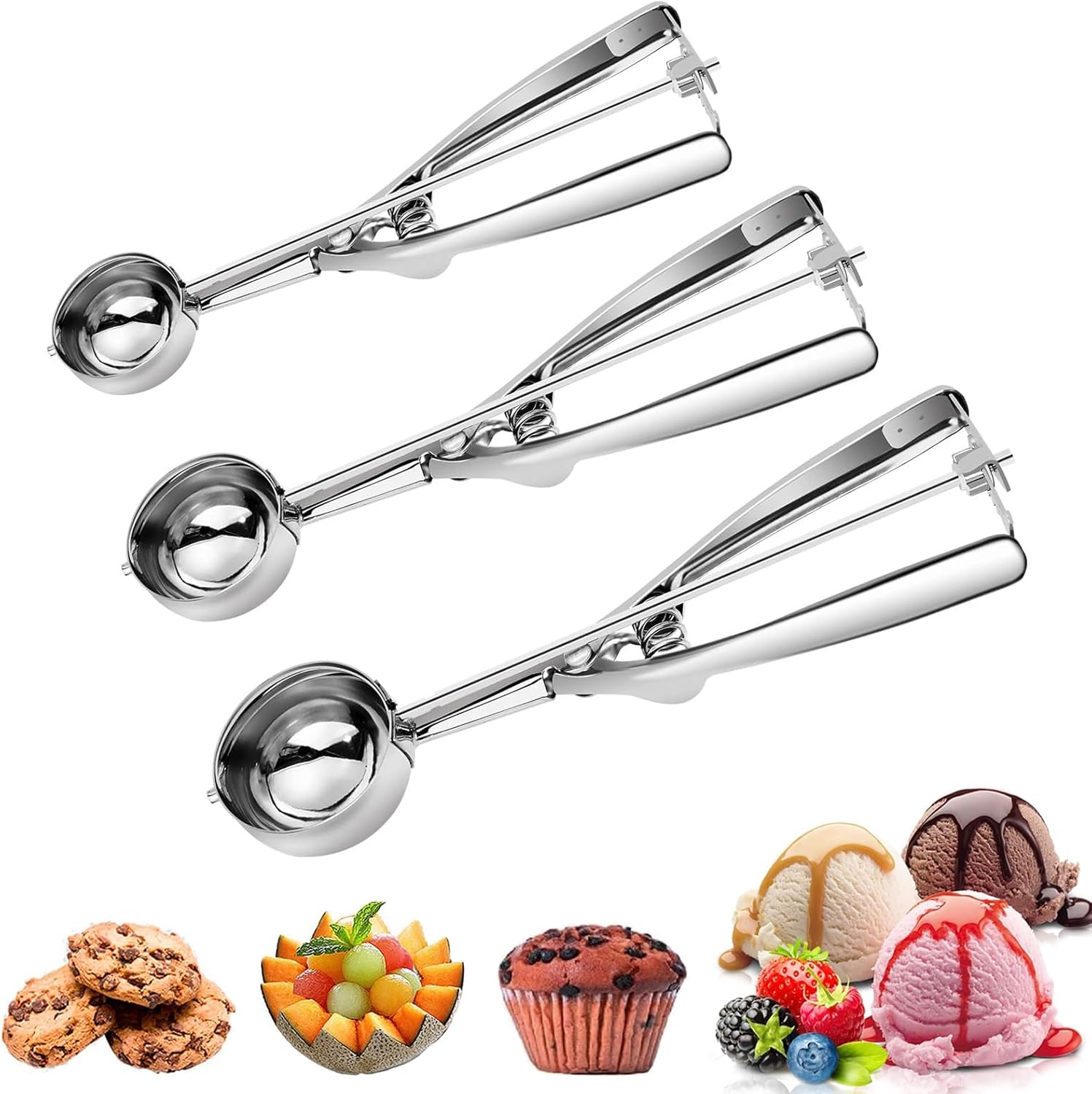 Amazon.com: Ice Cream Scoop, 3Pcs Cookie Scoop Set, Cookie Scoops for ...