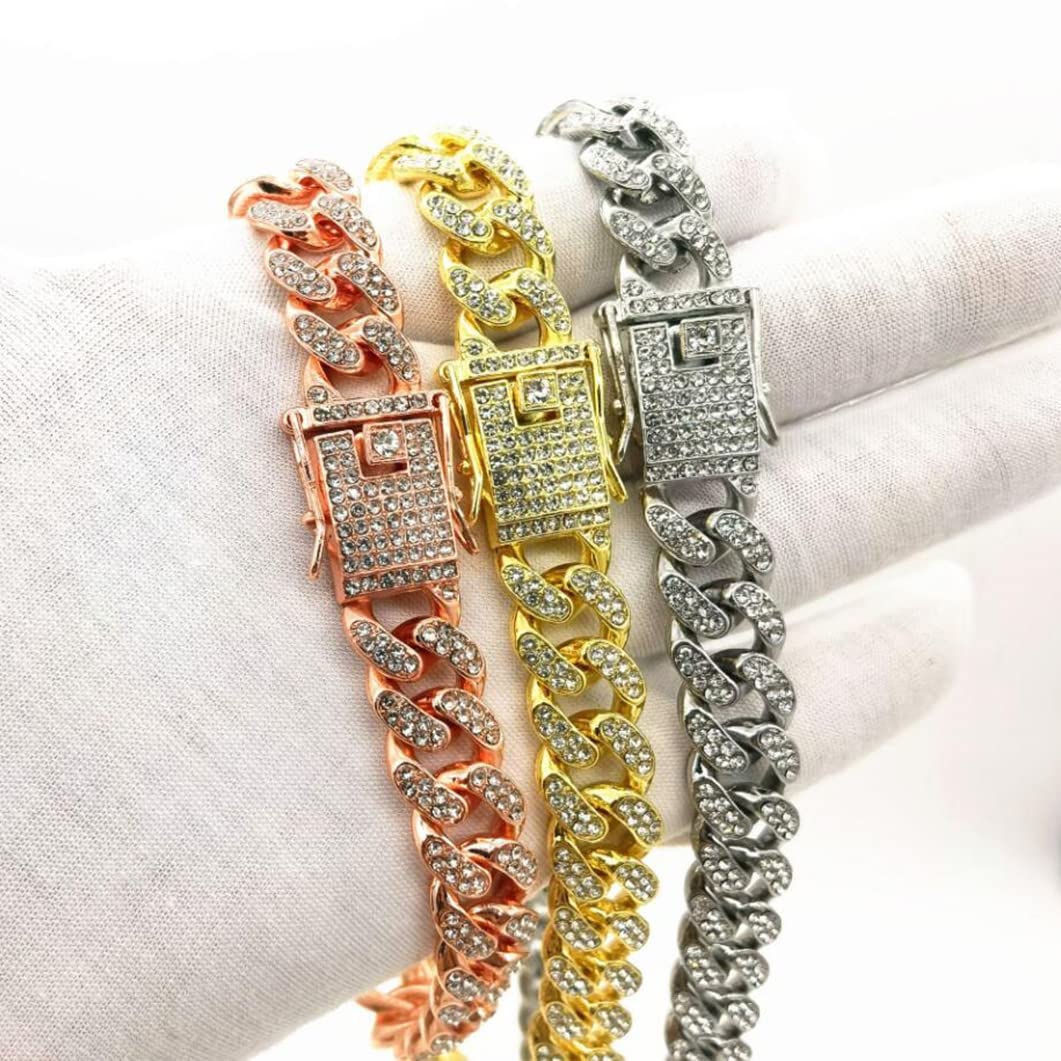 Cuban Style Dog Chain Diamond Dog Chain Collar - 18K Gold Plated Cuban ...