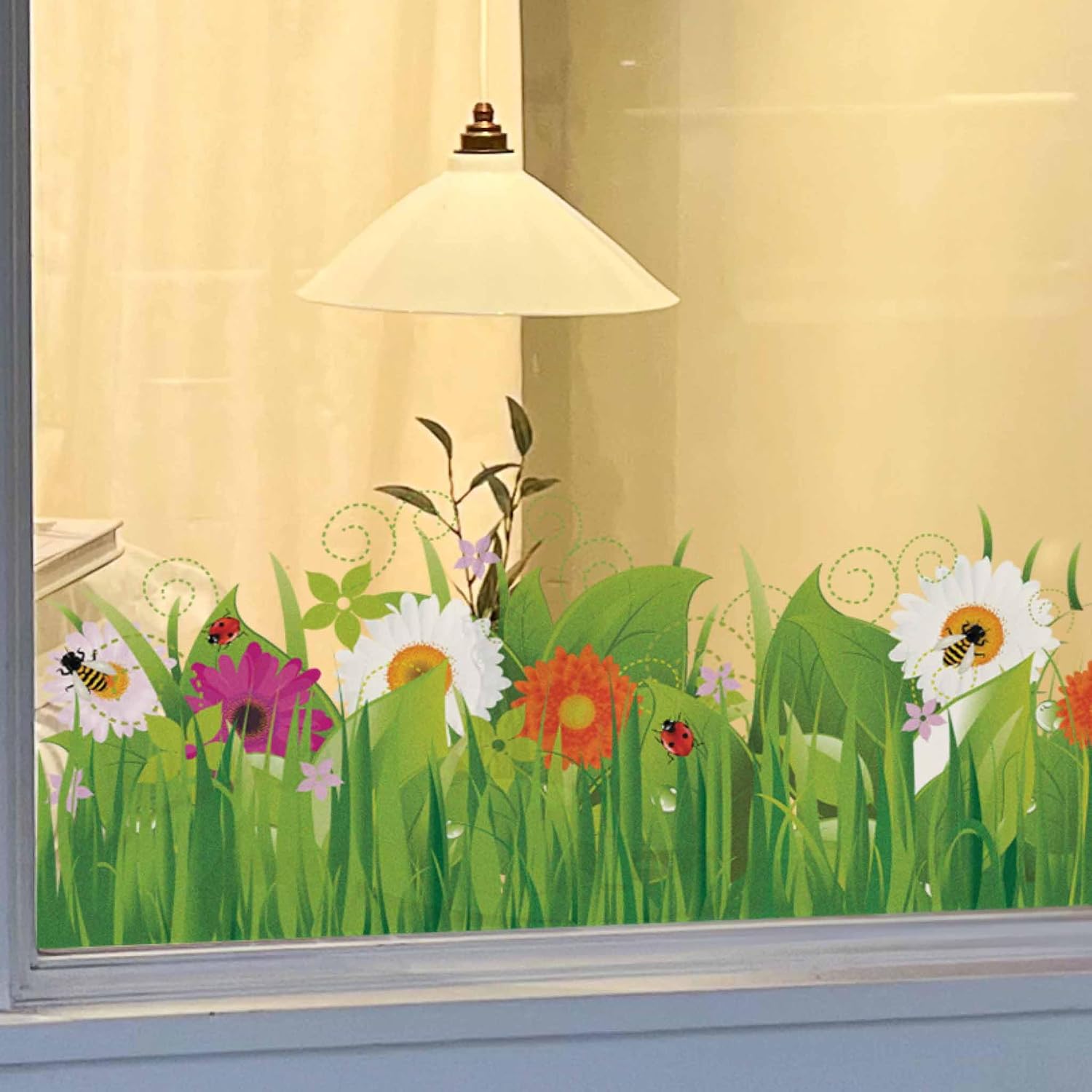 Spring Window Stickers - Wild Grass with Flowers and Insects Window ...