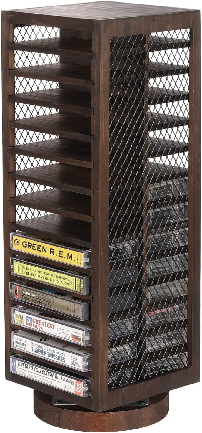 Amazon.com: MyGift 2 Tier Rustic Burnt Solid Wood Audio Cassette Tape ...