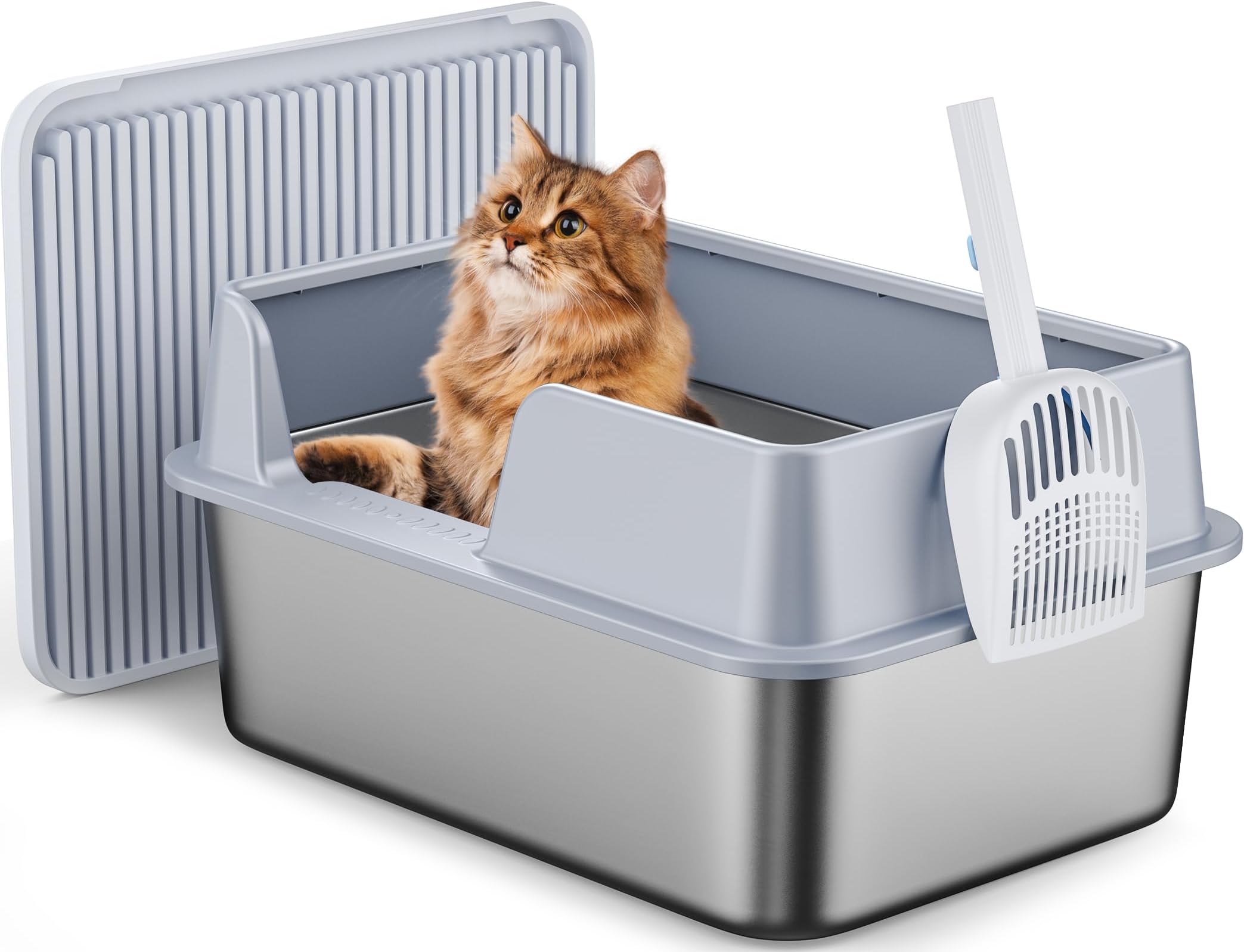 Amazon.com: ZeroPone Stainless Steel Cat Litter Box with Top Lid, High ...
