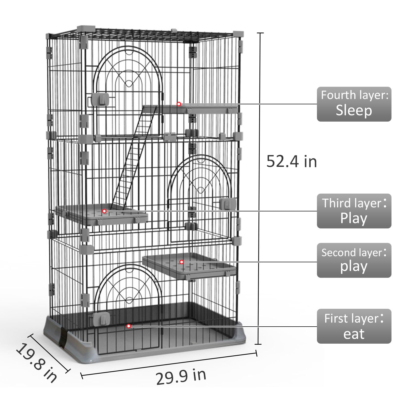 Snapklik.com : 4 Tiers Cat Cage Playpen Crate 52.5 Inch Large Kennel ...