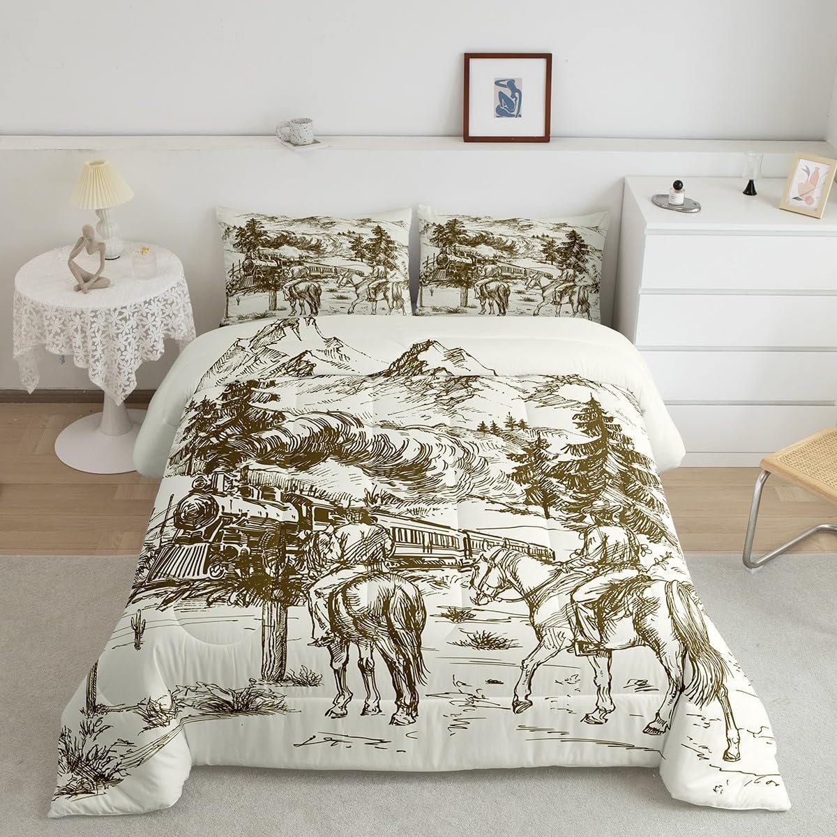 Amazon.com: Steam Train Comforter Set Twin Cowboys Bedding Wild West ...