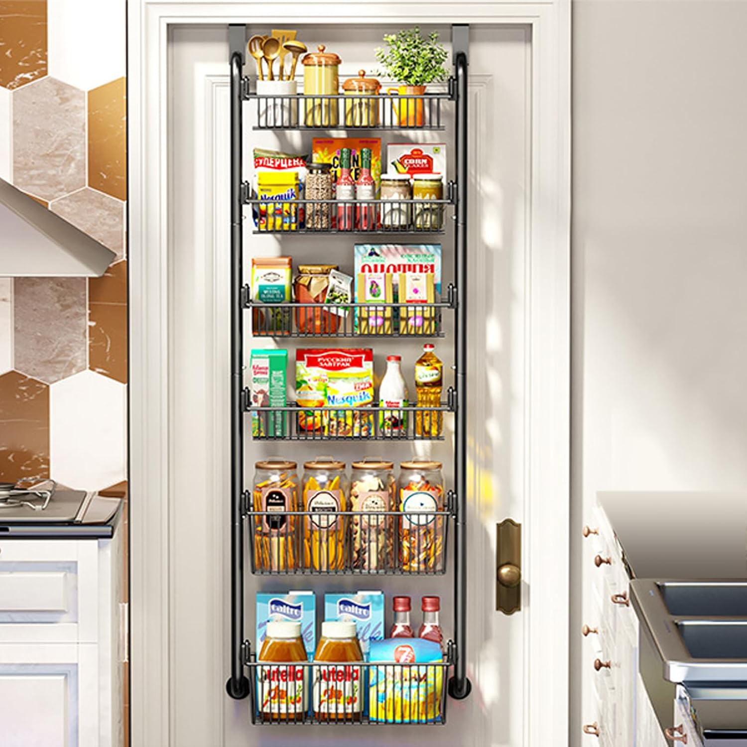 Amazon.com: Saint Kang 6-Tier Over the Door Pantry Organizer Rack,Mesh ...