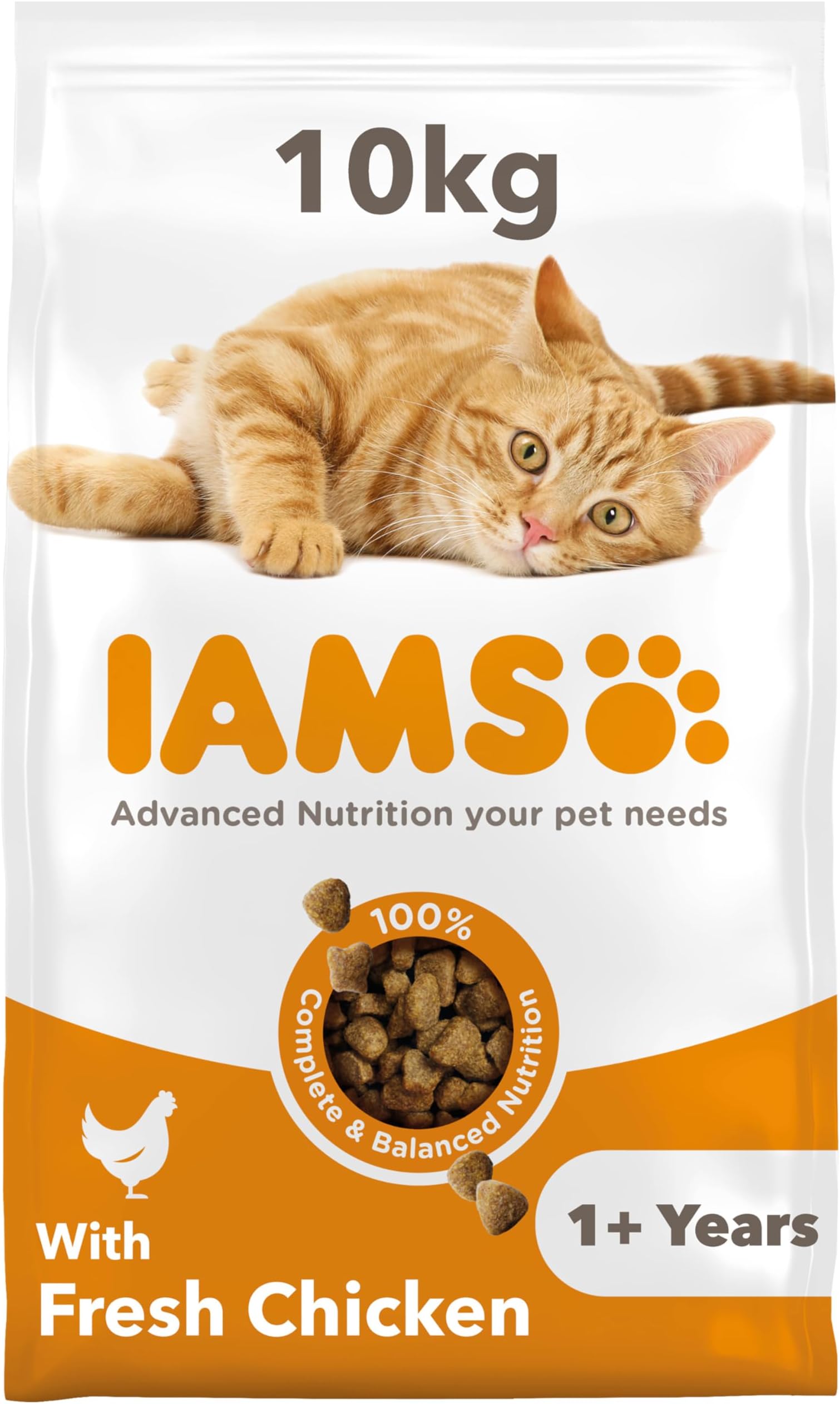 IAMS Complete Dry Cat Food for Adult 1+ Cats with Chicken 10 kg ...