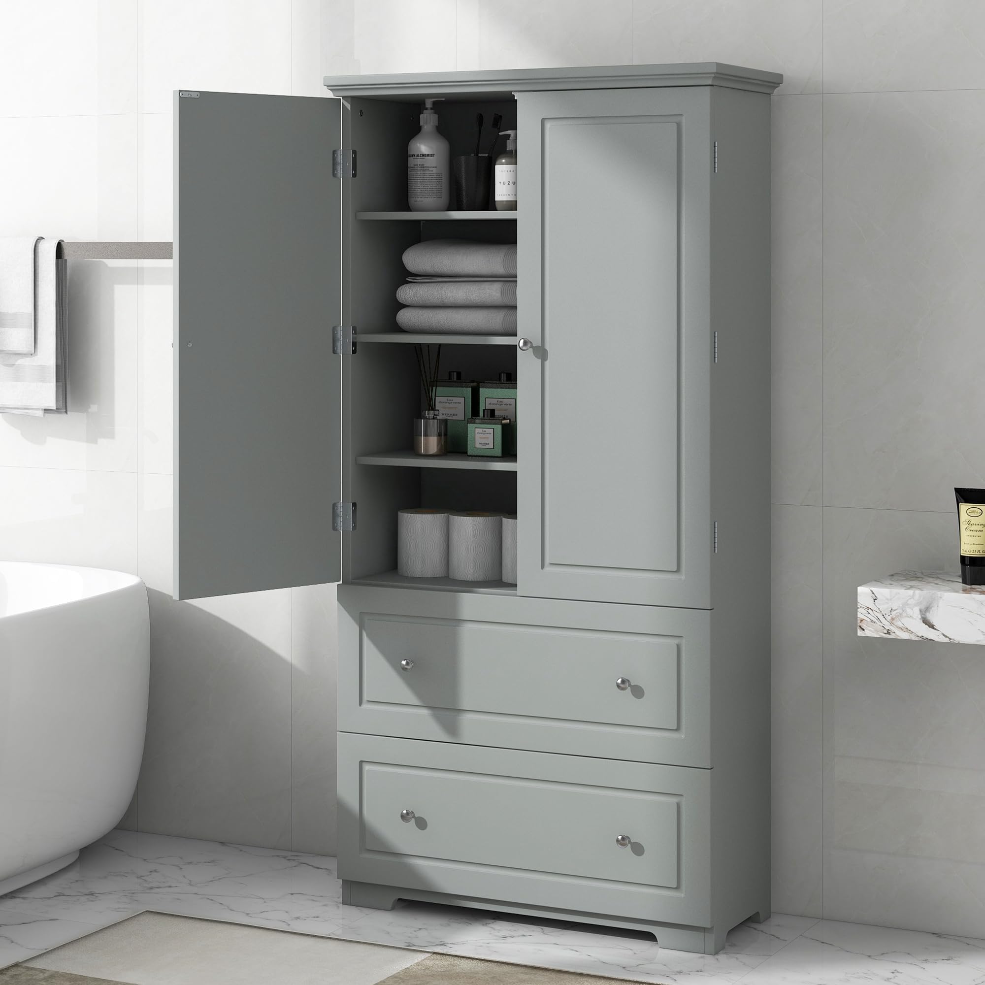 Amazon.com: Aisurun Tall and Wide Bathroom Storage Cabinet ...