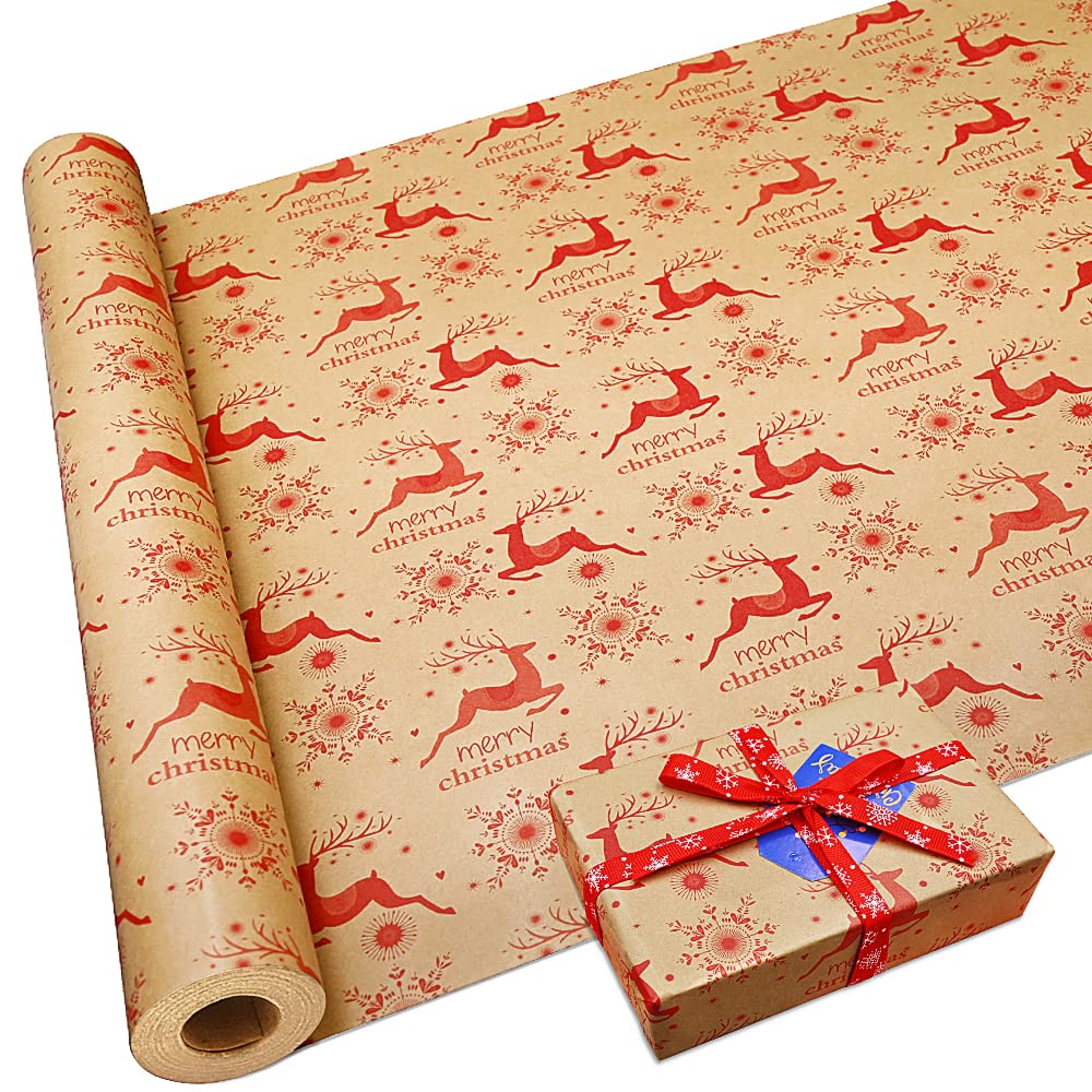 DOJoykey 16M Christmas Wrapping Paper Roll, Elk Pattern Gift Wrapping ...