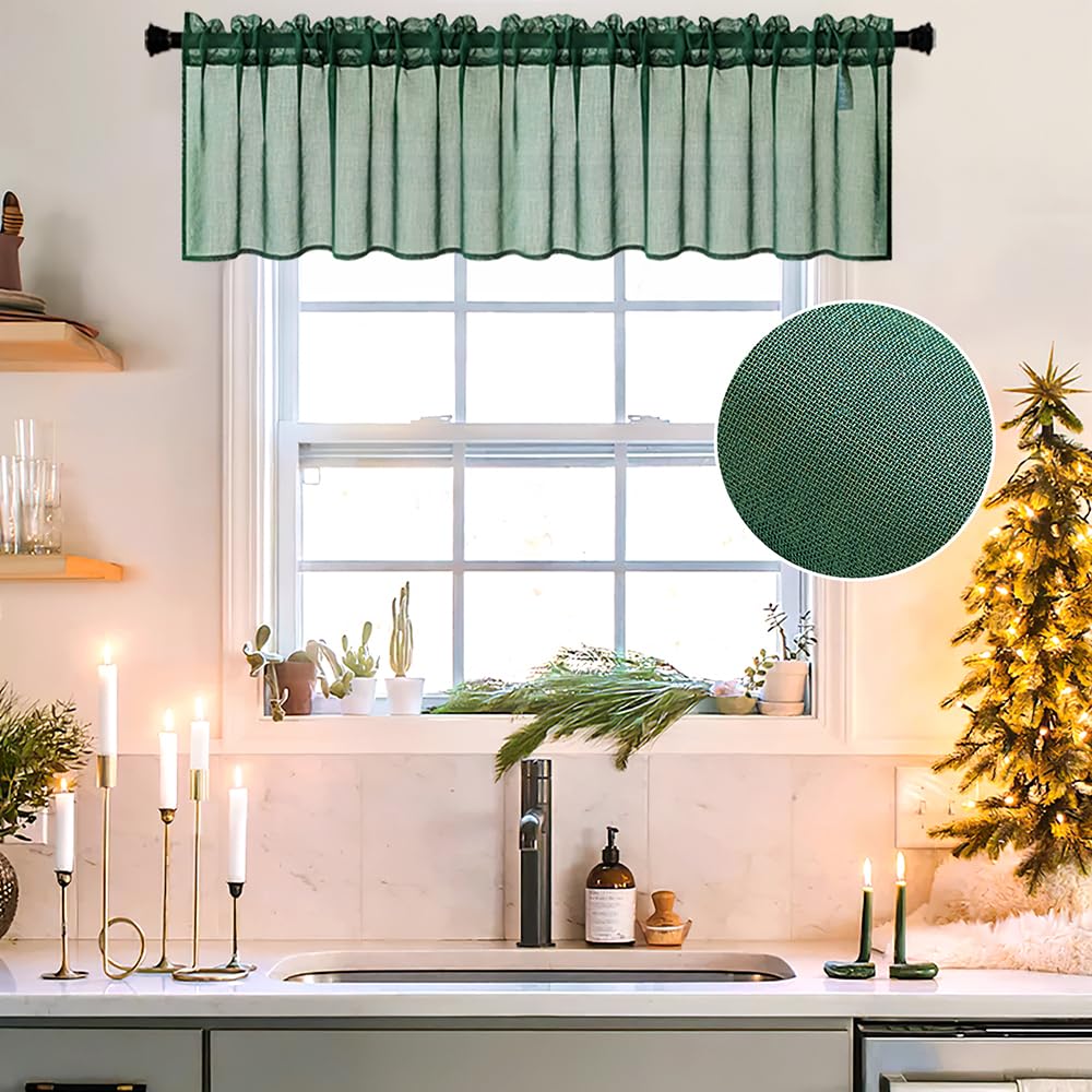 Amazon.com: MIULEE Dark Green Sheer Valance Linen Textured Look Half ...