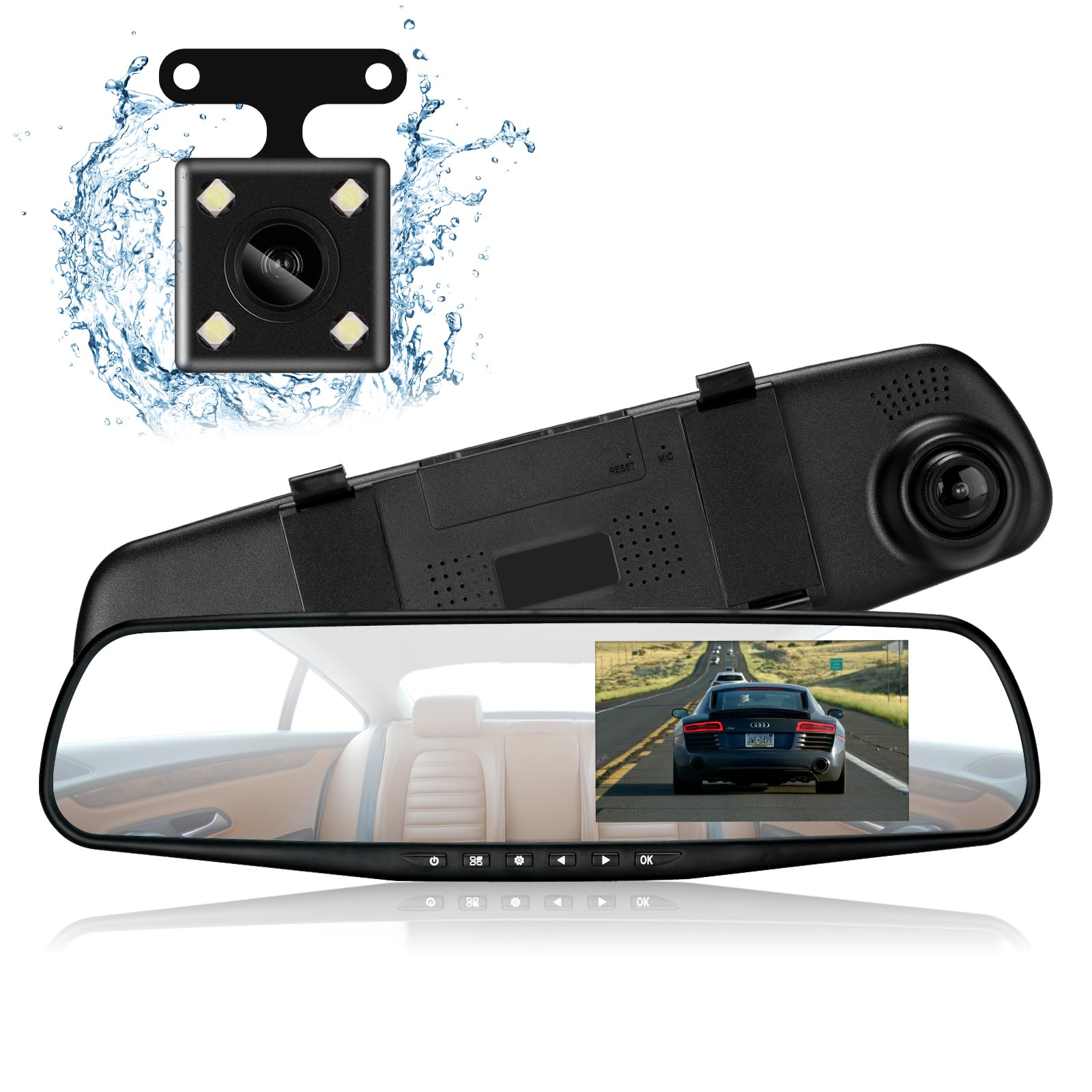 Podazz Dash Cam Mirror Dash Camera Front and Rear 1080P Full HD Video ...