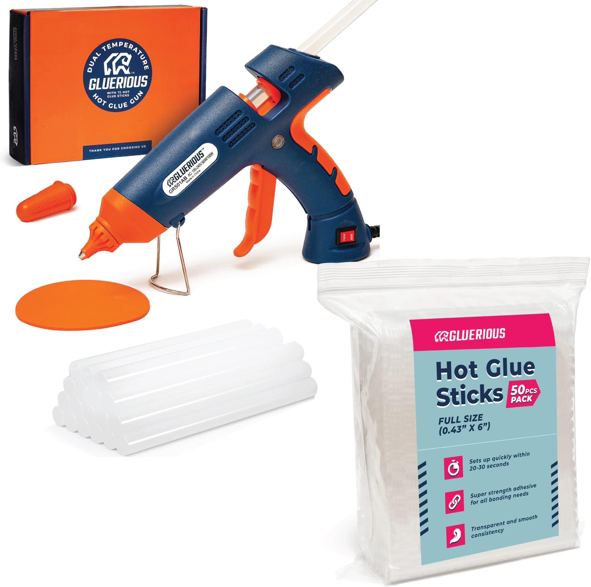 Amazon.com: Dual Temp Glue Gun With 15 Glue Sitcks Kit + 50pcs Hot Glue ...