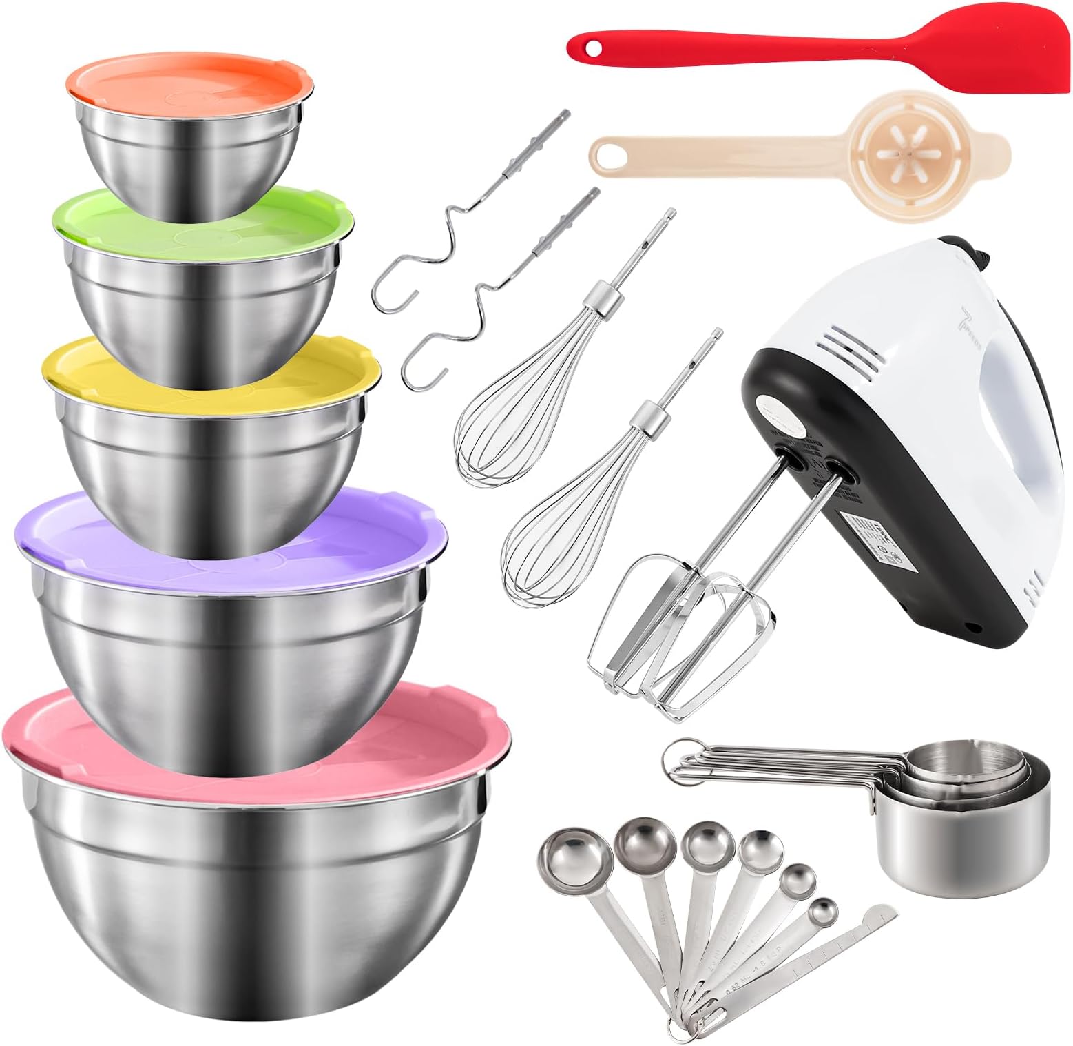 Amazon.com: 7-Speed Electric Hand Mixer,5 Large Mixing Bowls Set ...