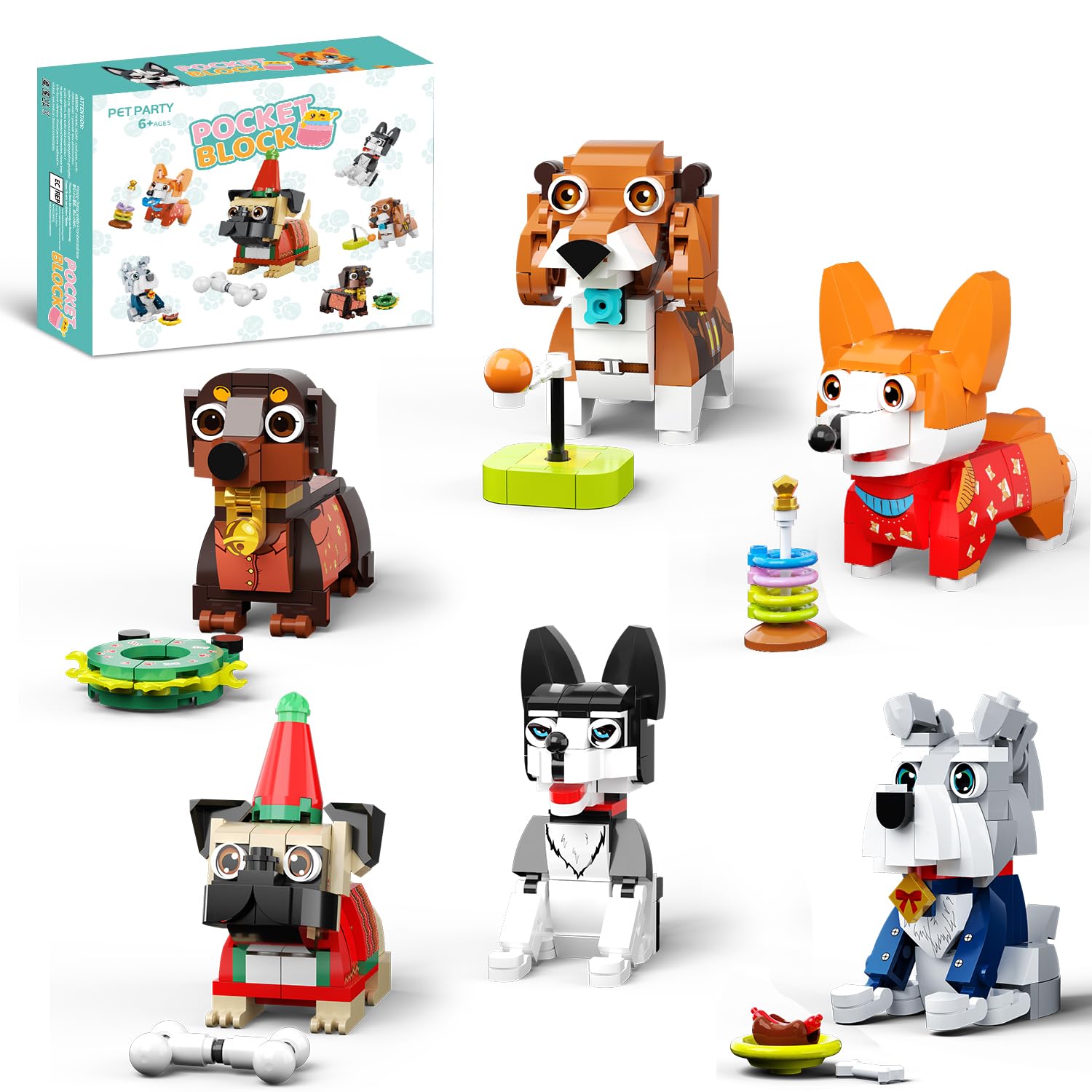 Amazon.com: 6pack Party Favors Mini Dogs Building- Compatible with Lego ...