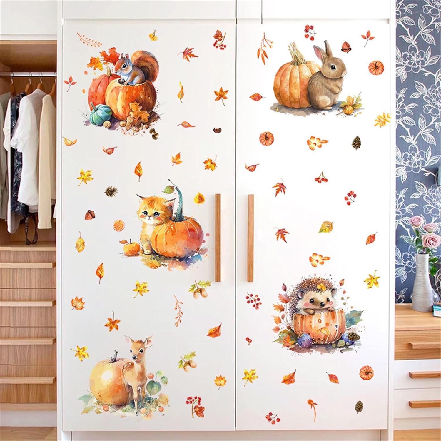 Amazon.com: Autumn Safari Animals Wall Decals,Thanksgiving Rabbit ...