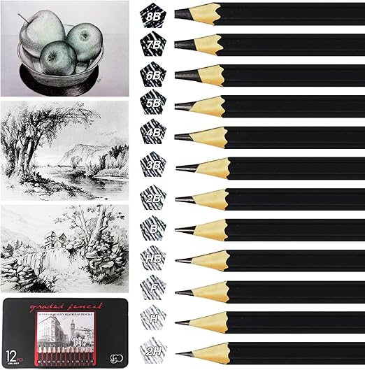 OWLKELA 12 Pezzi Matite, Matite 2H H F HB B 2B 3B 4B 5B 6B 7B 8B ...