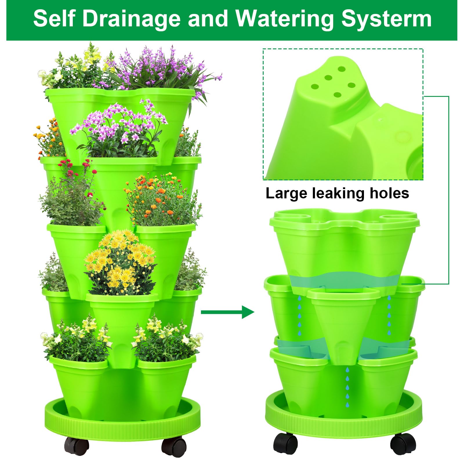 Stackable Planters Self Watering Tower T4U 5 Tier Vertical Stackable