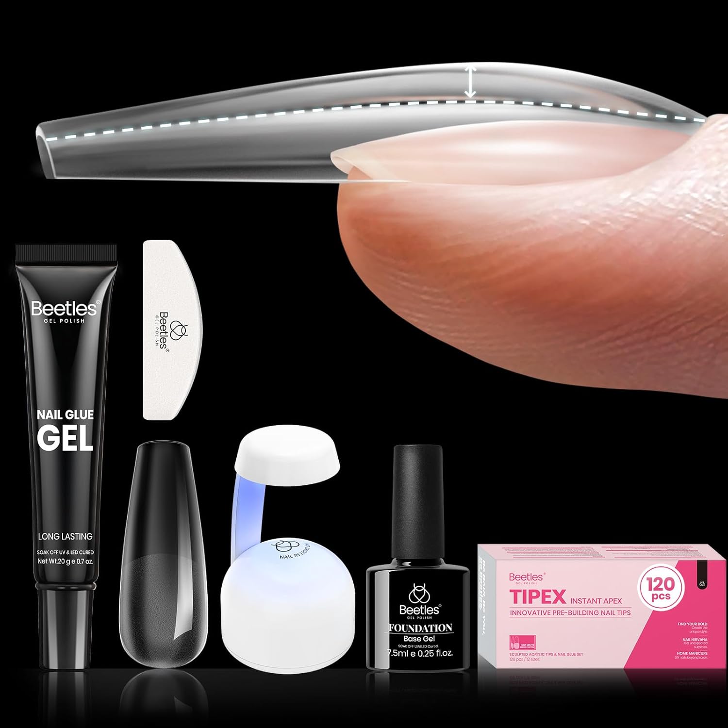 Beetles Gel Polish Tipex Gel Nail Kit Long Coffin C Curved Nail Tips 120 Pcs Pre Building Fake ...