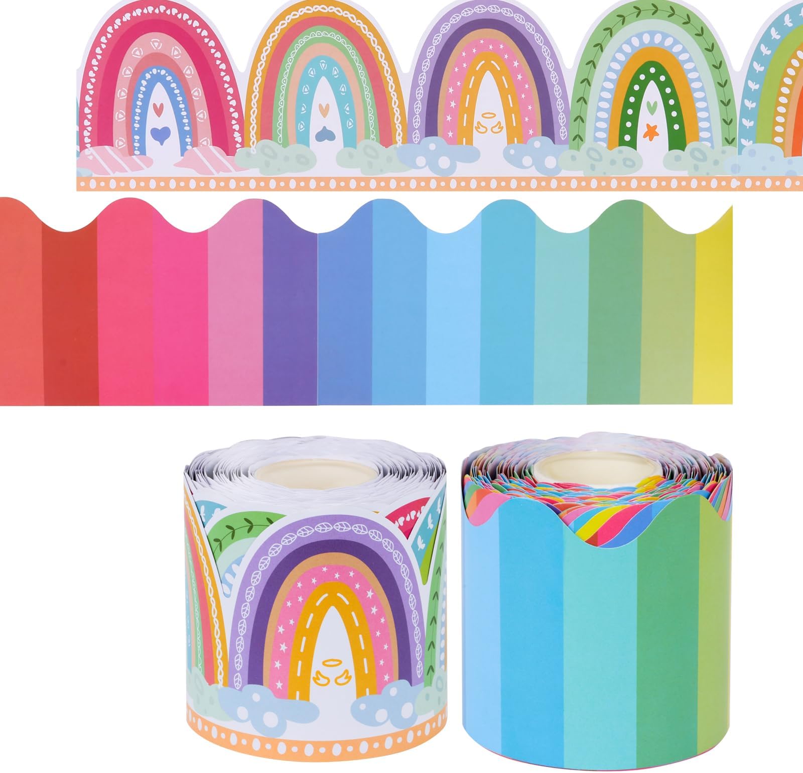 Amazon.com: Whaline 196.9ft Rainbow Bulletin Board Borders 6 Rolls ...