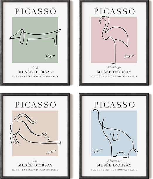 Amazon.com: Pablo Picasso Wall Art Prints, Pastel Animal Drawings ...
