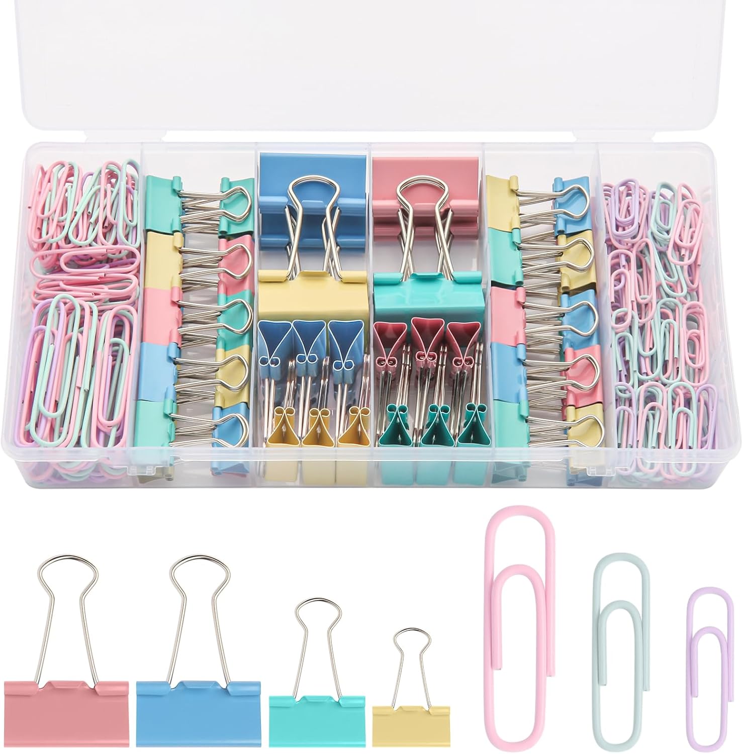 Amazon.com : 240PCS Colored Assorted Size Paper Clips and Binder Clips ...