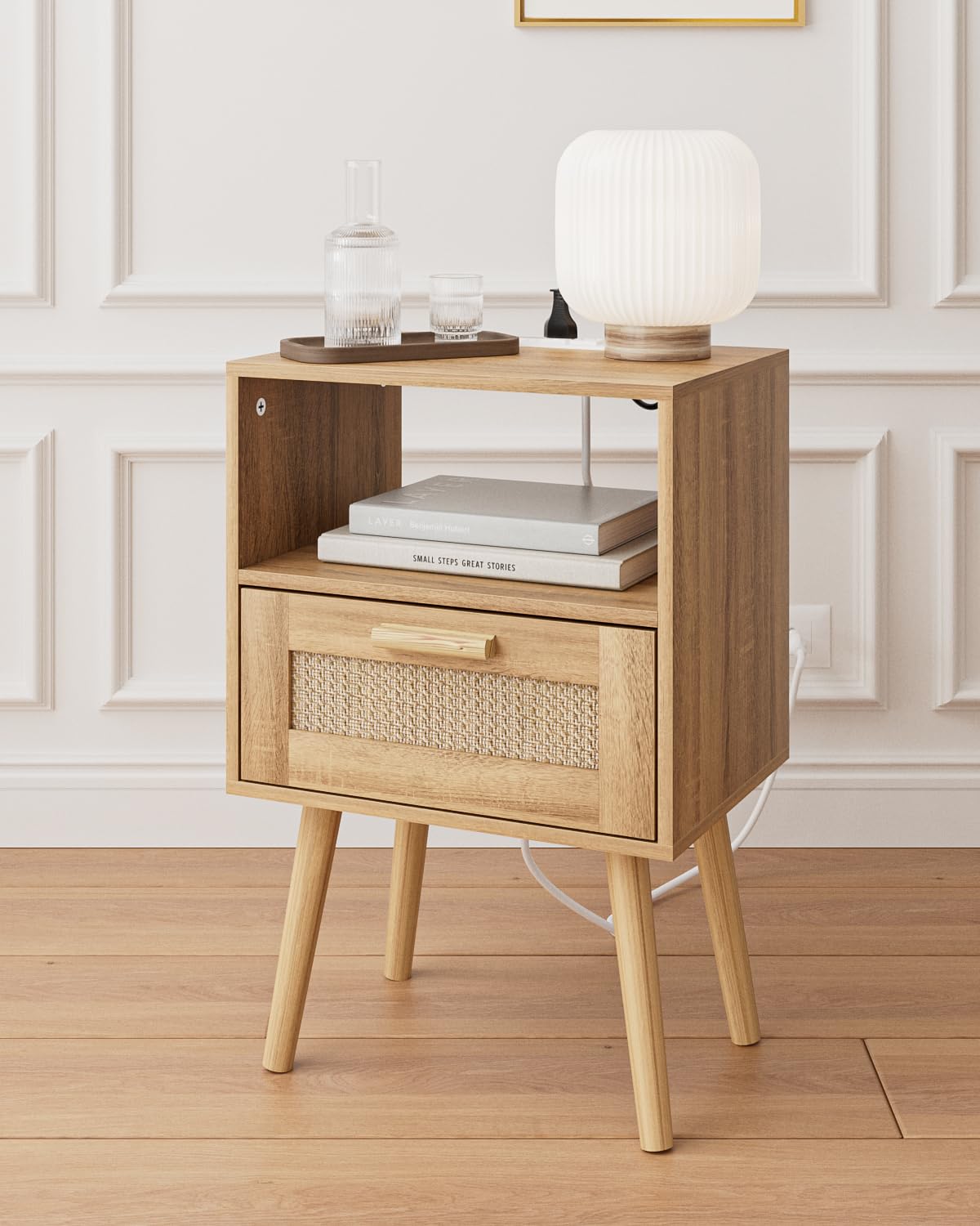 Amazon.com: Aienvey Bedroom Nightstands Wooden Night Stands with Rattan ...