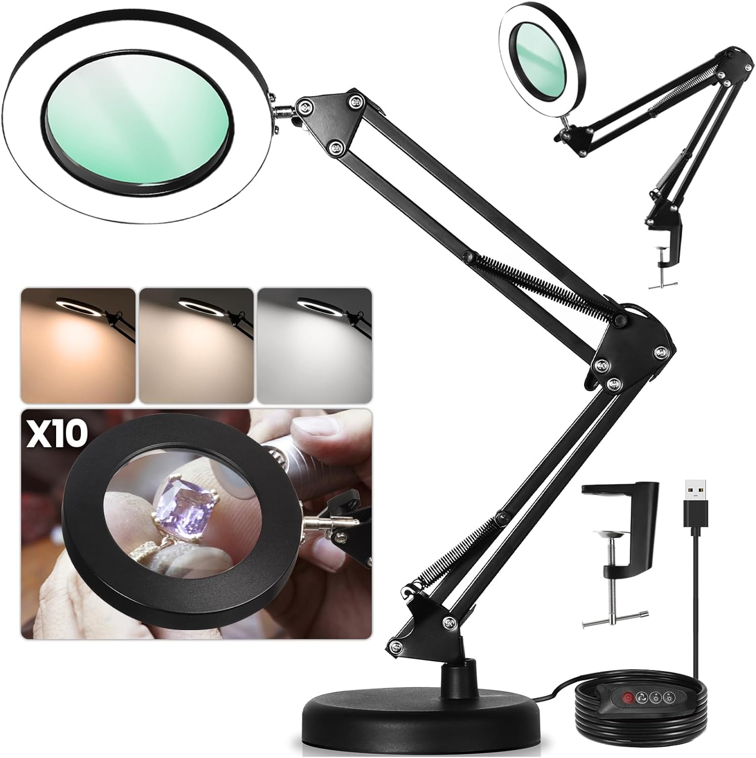 Amazon.com : QENLAI 10X Lighted Magnifying Glass Lamp with Stand, 4.3 ...