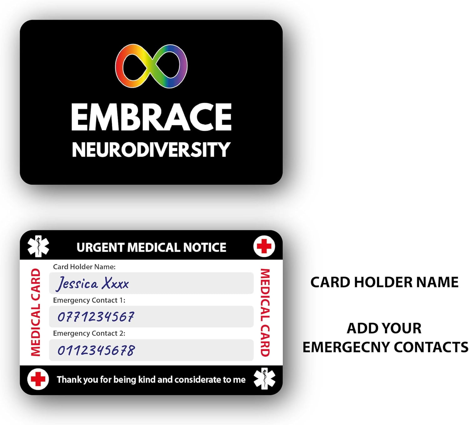 Autism Awareness Medical Card, Autism Card with Writable Panel and ...