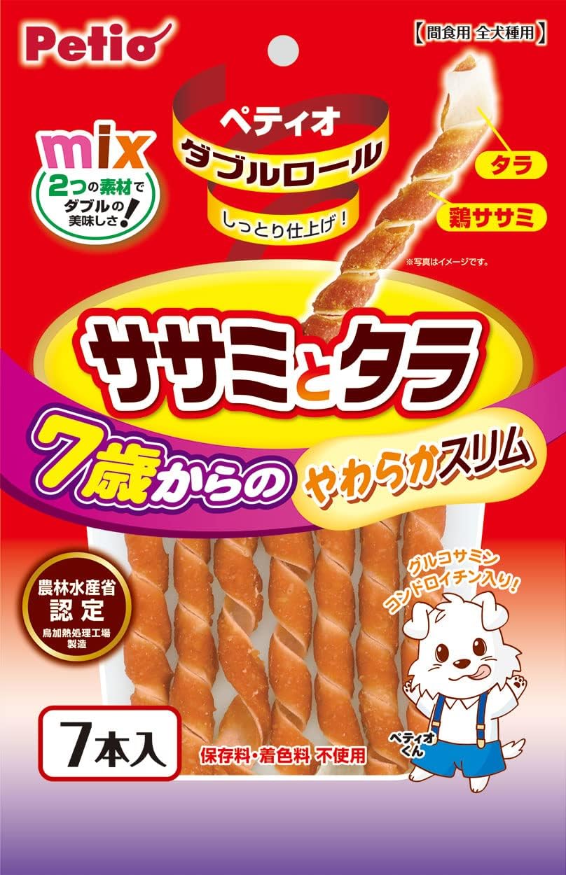 Amazon | ペティオ (Petio) ダブルロール ササミとタラ 7歳からのやわらかスリム 7本入 | ペティオ (Petio) | ジャーキー 通販