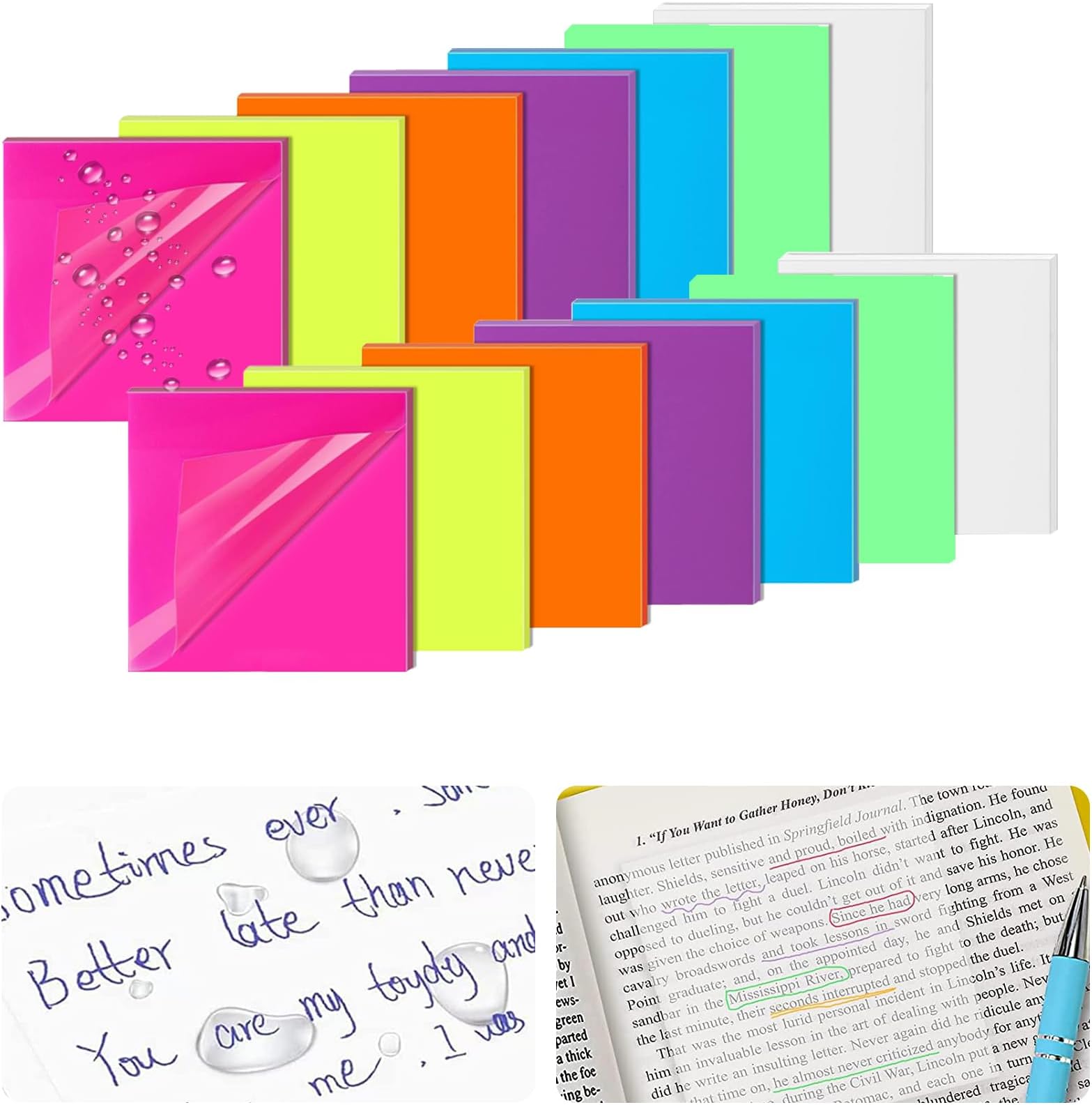 700 hojas Notas Adhesivas Transparentes,14 Paquetes 7 colores,3×3in ...