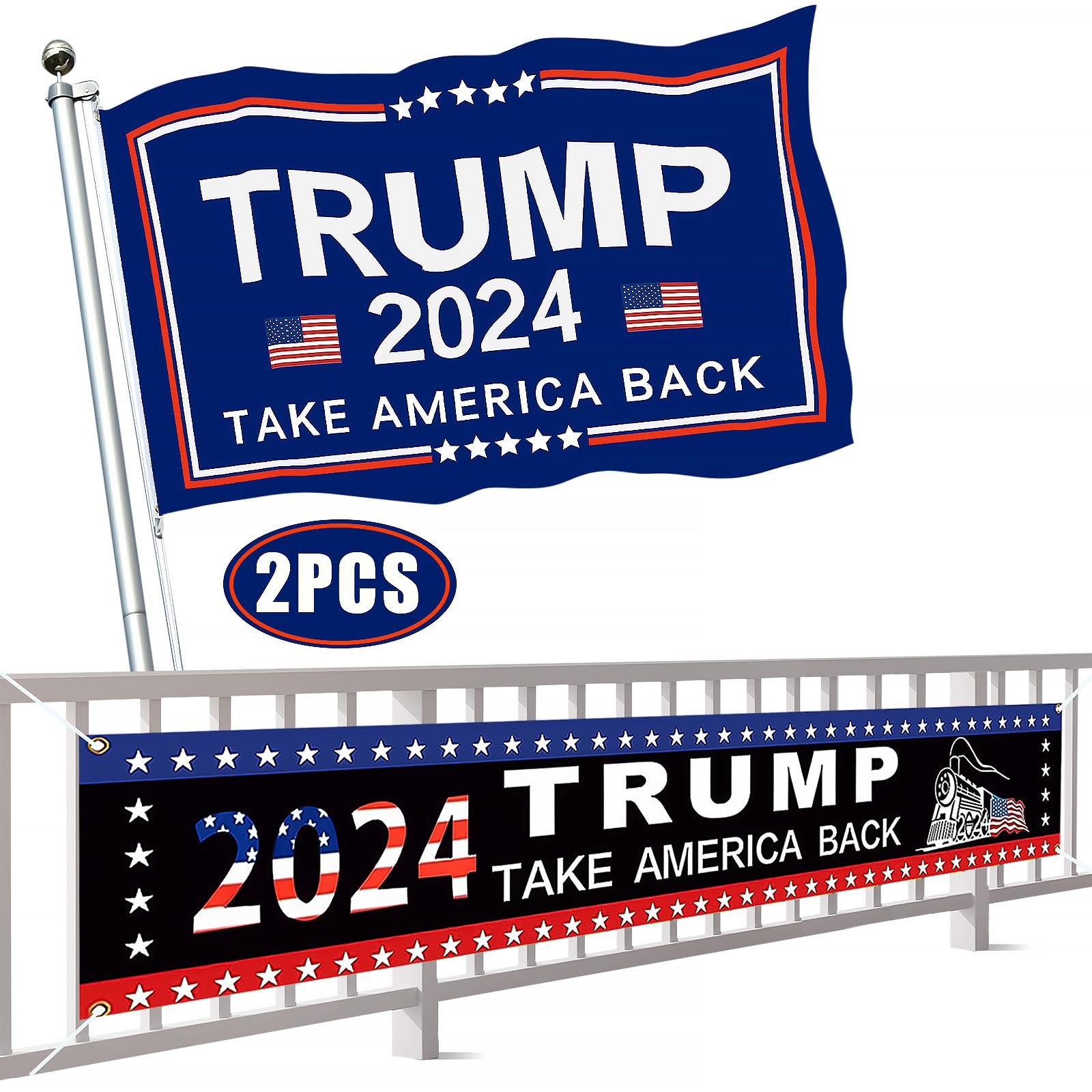 Amazon.com : Trump 2024 Flag 3 x 5 FT & 1.6 x 9.8 FT Trump Vance Yard ...