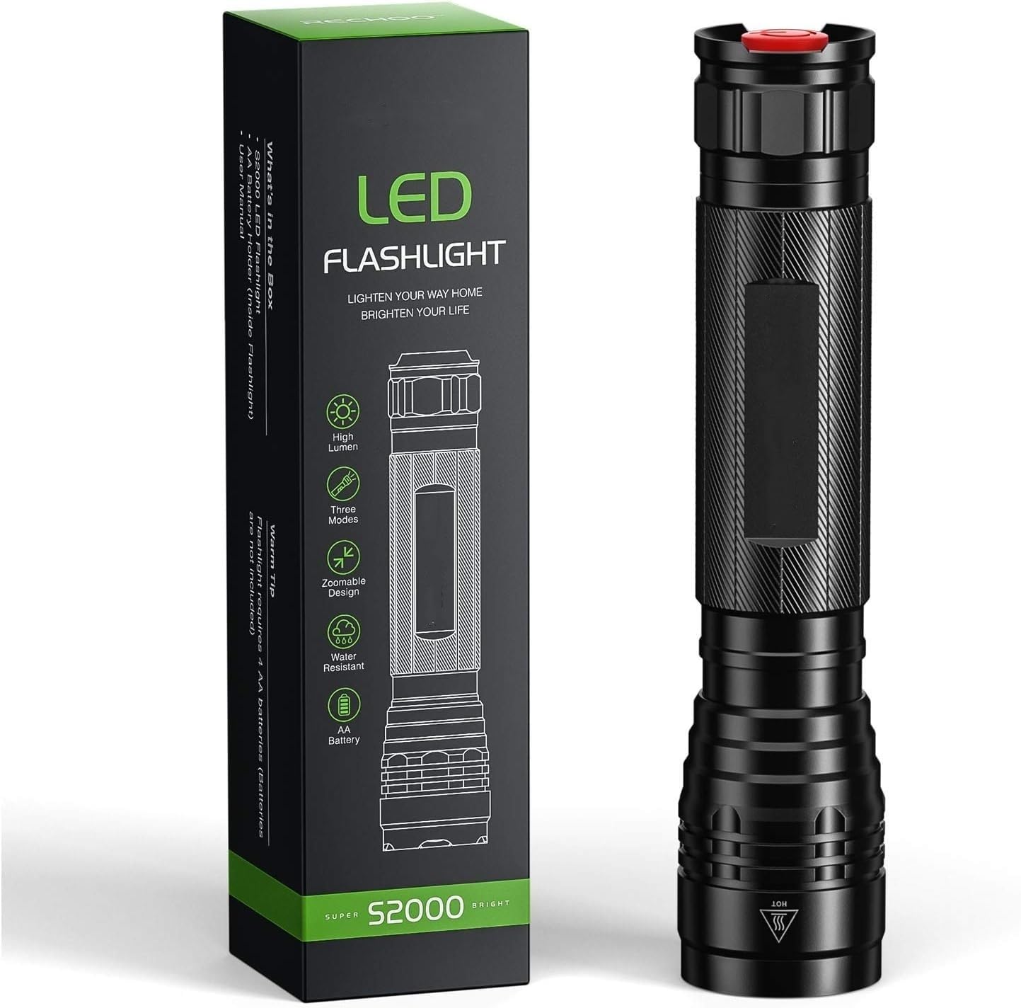 AHAORIGIN Powerful LED Torch Flashlight S2000, High-Powered 2000 High ...