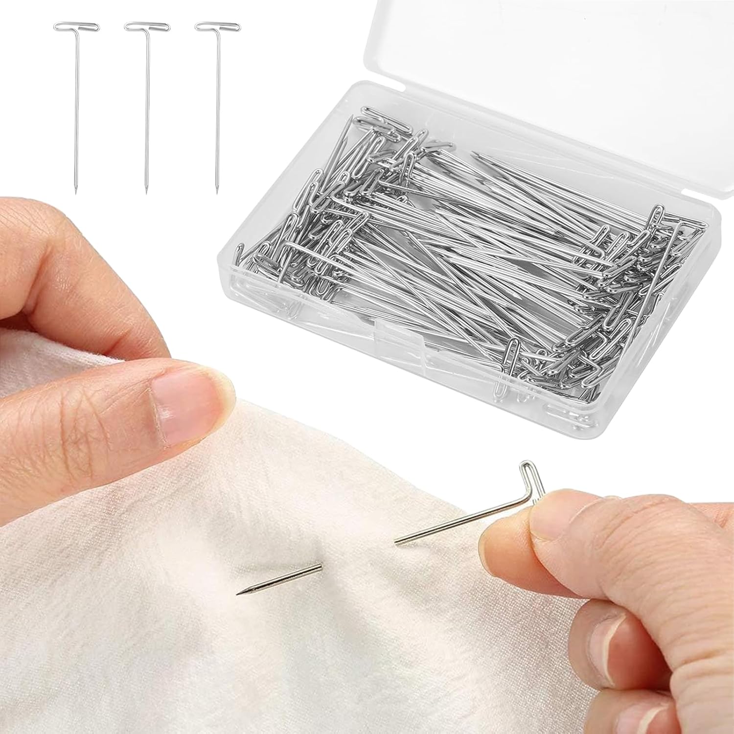 100 PCS Stainless Steel Sewing Pins 1.06 Inch T Pins With A Plastic Box ...