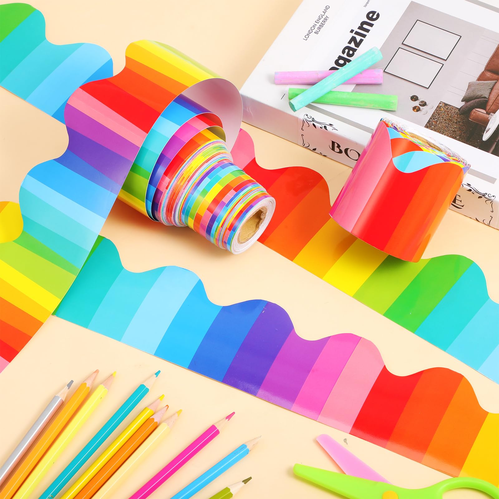 Snapklik.com : Yexiya Colorful Bulletin Board Borders Rainbow Scalloped ...