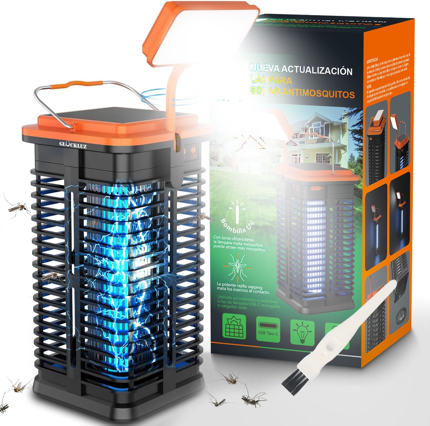 Glückluz Mata Mosquitos Solar con Luz LED, Lámpara Mata Mosquitos a ...