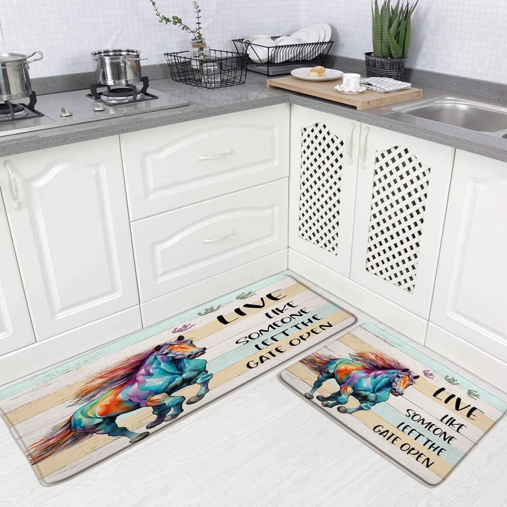 Amazon.com: 2 Pieces Set Rustic Farmhouse Horse Kitchen Rugs Farm ...