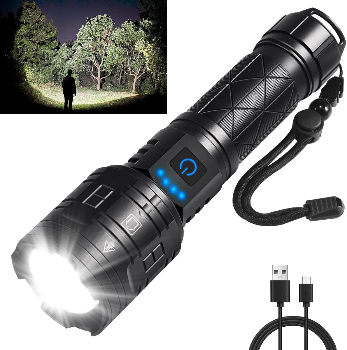 IkeeRuic Rechargeable Flashlights High Lumens, Powerful Tactical ...